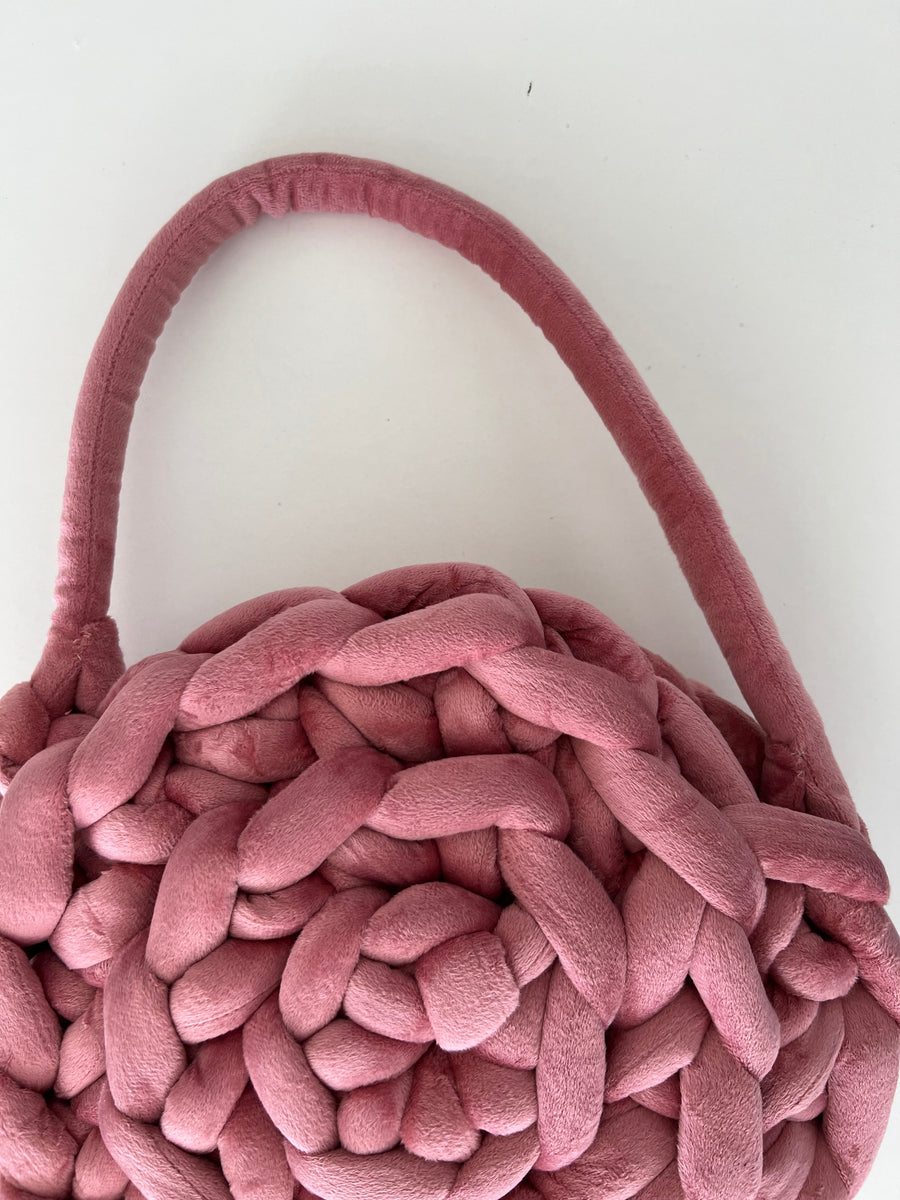 Hand Knit Round Handbag | Raspberry | Velvet – Stay Cozy Creative Co.